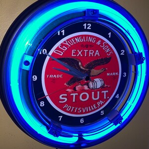 Yuengling Stout Beer Bar Advertising Man Cave Blue Neon Wall Clock Sign ...