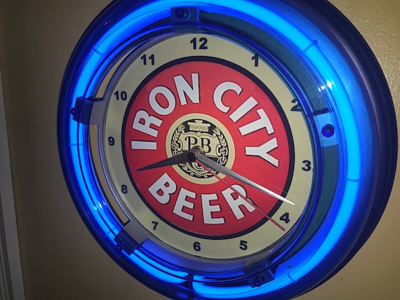 Iron City Beer Bar Advertising Man Cave Blue Neon Wall Clock - Etsy