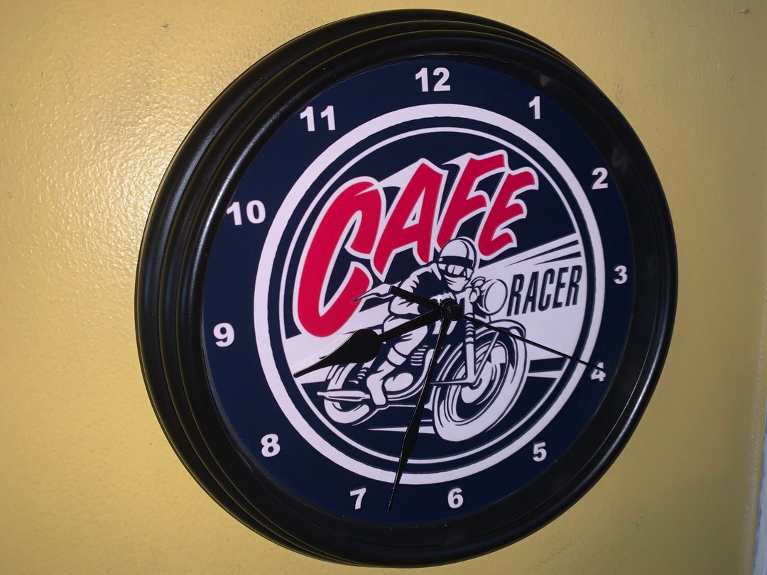Cafe Racer Motorcycle Garage Bar Advertising Man Cave Wall Clock Sign ...