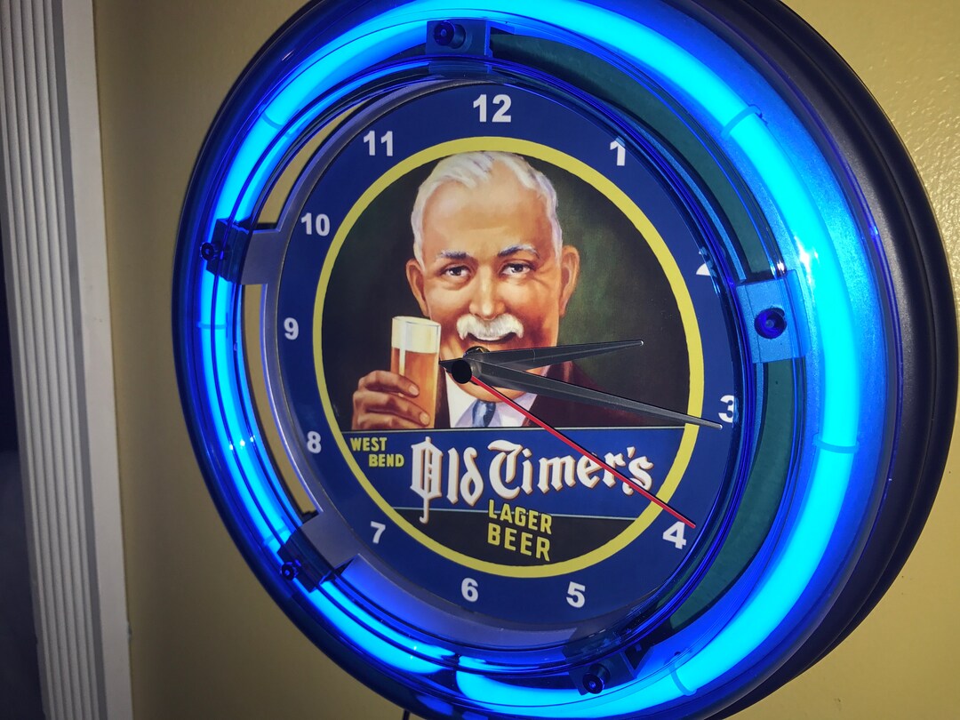 Old Timer's Lager Beer Bar Advertising Man Cave Blue Neon Wall Clock ...