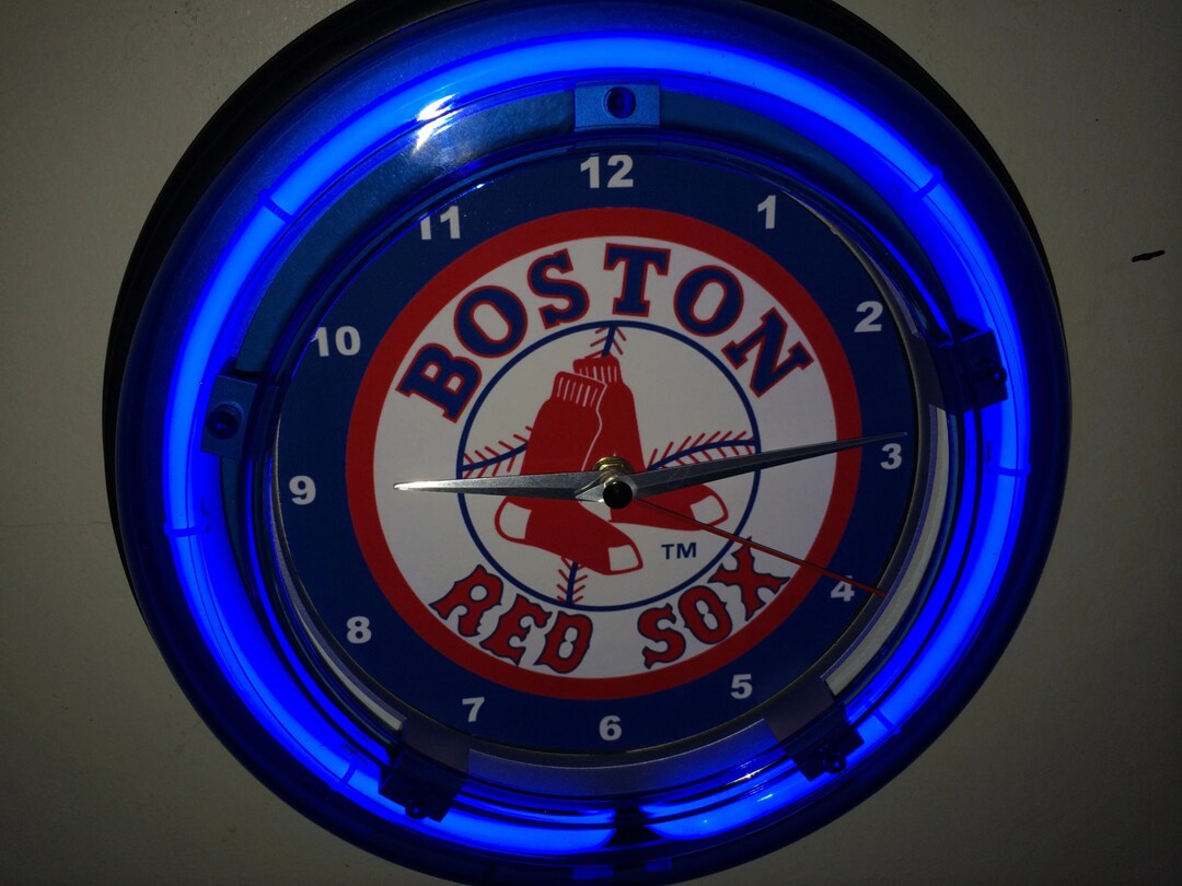 Boston Red Sox Baseball Bar Advertising Man Cave Blue Neon Wall Clock ...