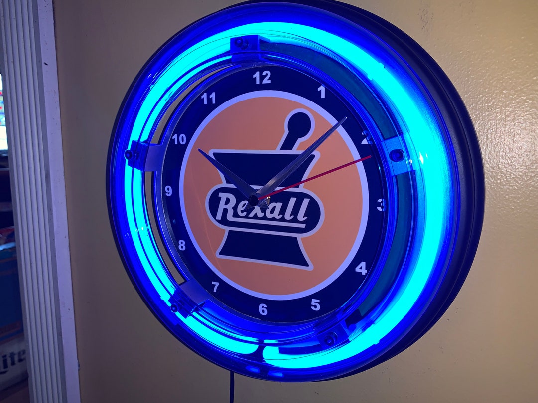 Rexall Drug Store Pharmacist Advertising Blue Neon Wall Clock Sign - Etsy