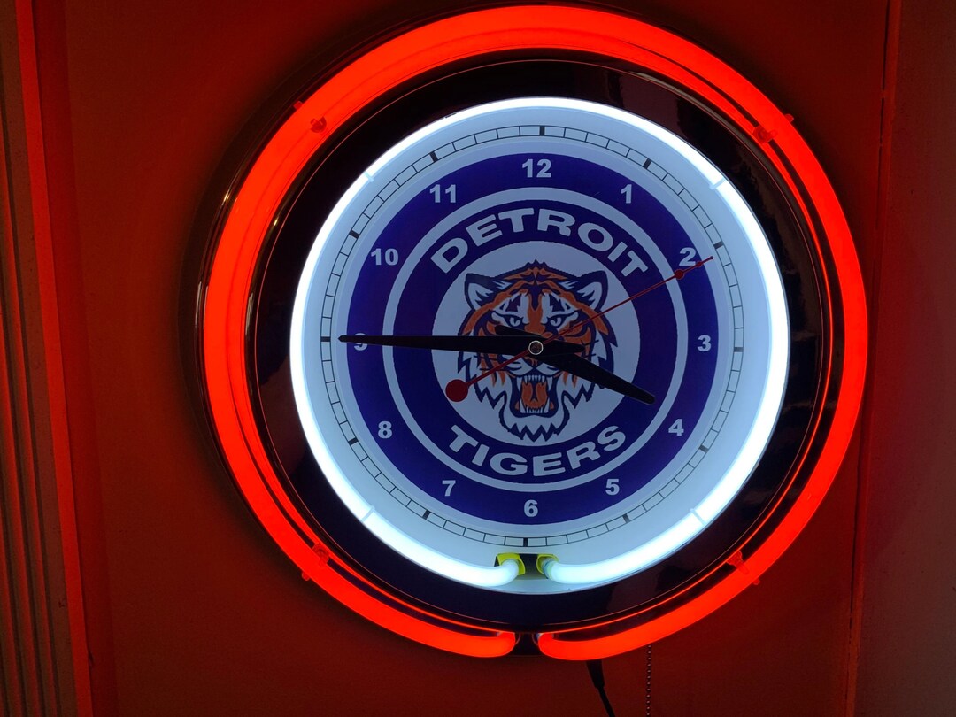 Detroit Tigers Baseball Bar Advertising Man Cave ORANGE Neon Wall Clock ...