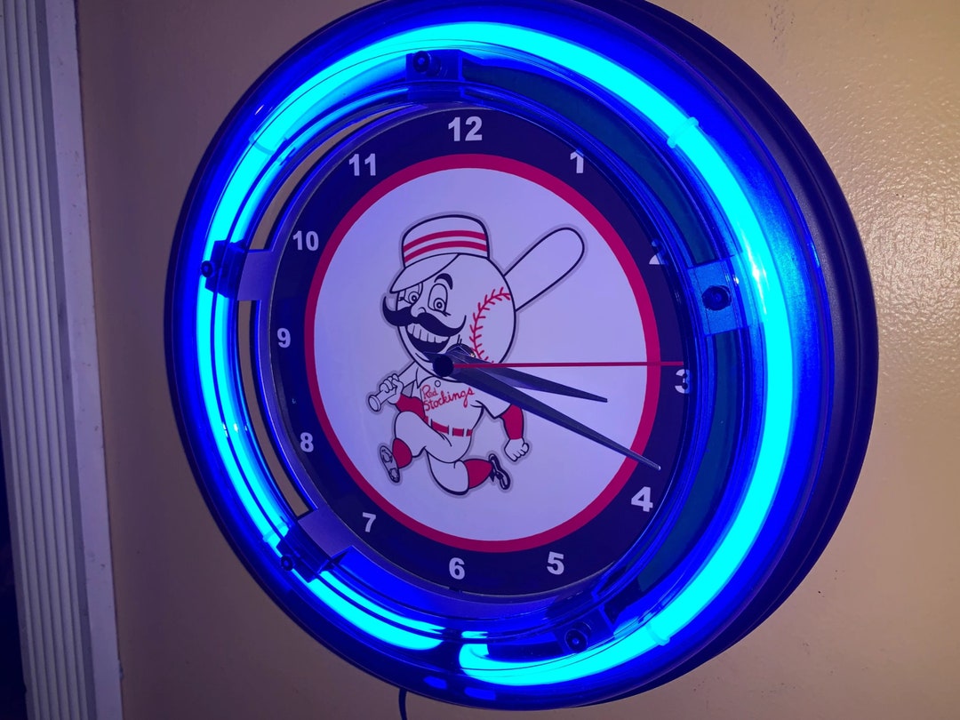 Cincinnati Reds Throwback Baseball Bar Advertising Man Cave Blue Neon ...