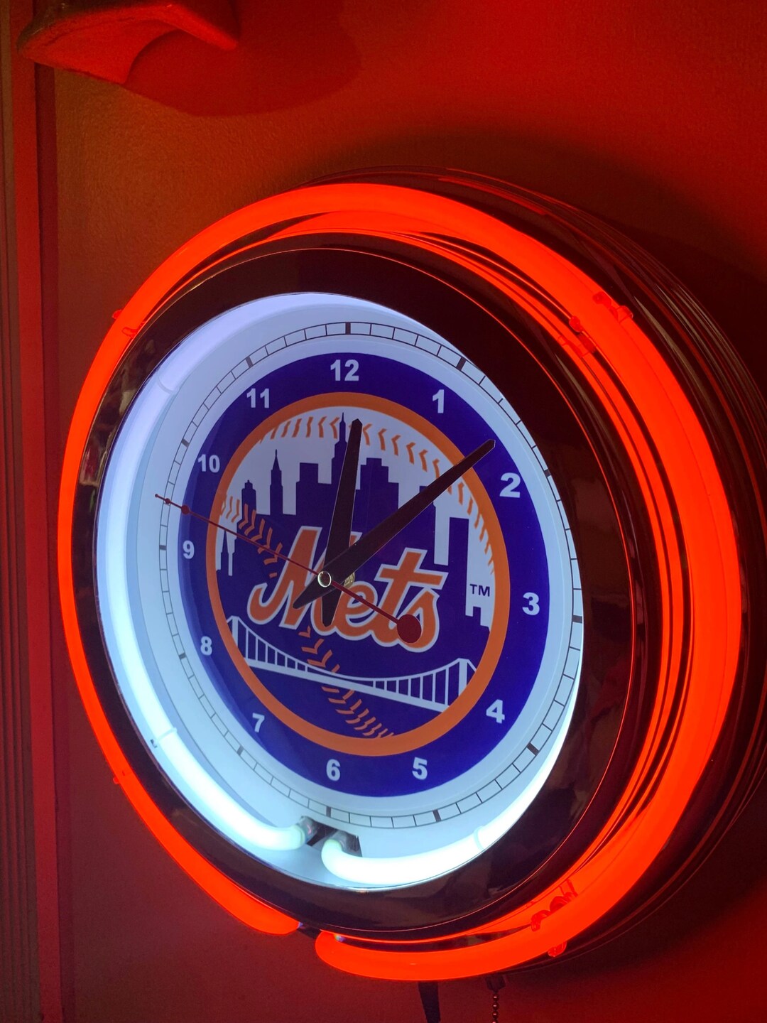 New York Mets Baseball Bar Advertising Man Cave ORANGE Neon Wall Clock ...