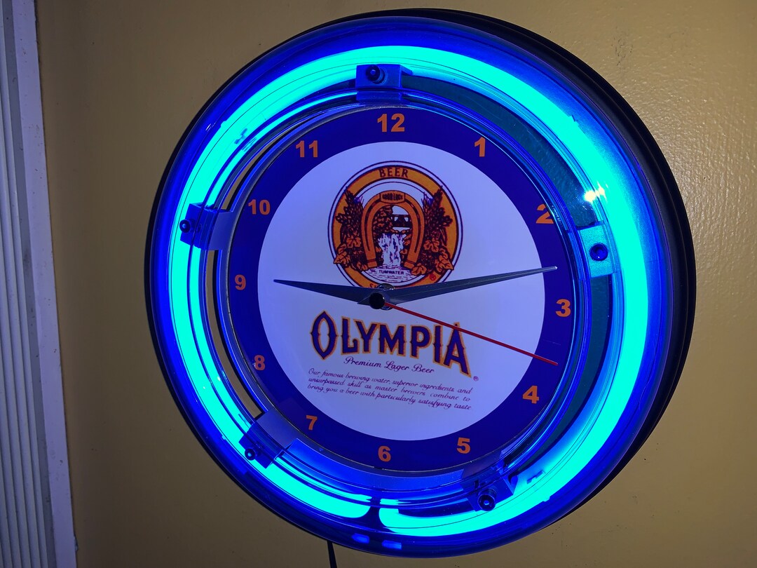 OLY Olympia Beer Bar Advertising Man Cave Blue Neon Wall Clock Sign - Etsy