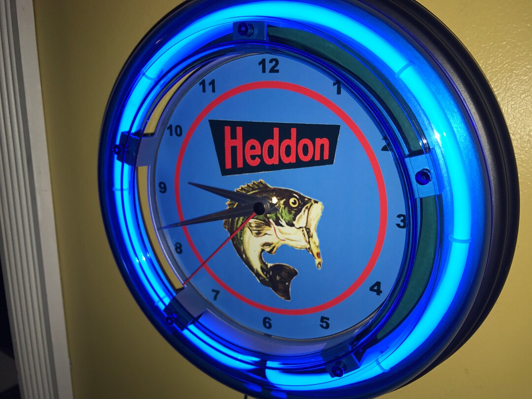 Heddon Fishing Lure Bait Shop Garage Bar Advertising Man Cave Blue Neon ...