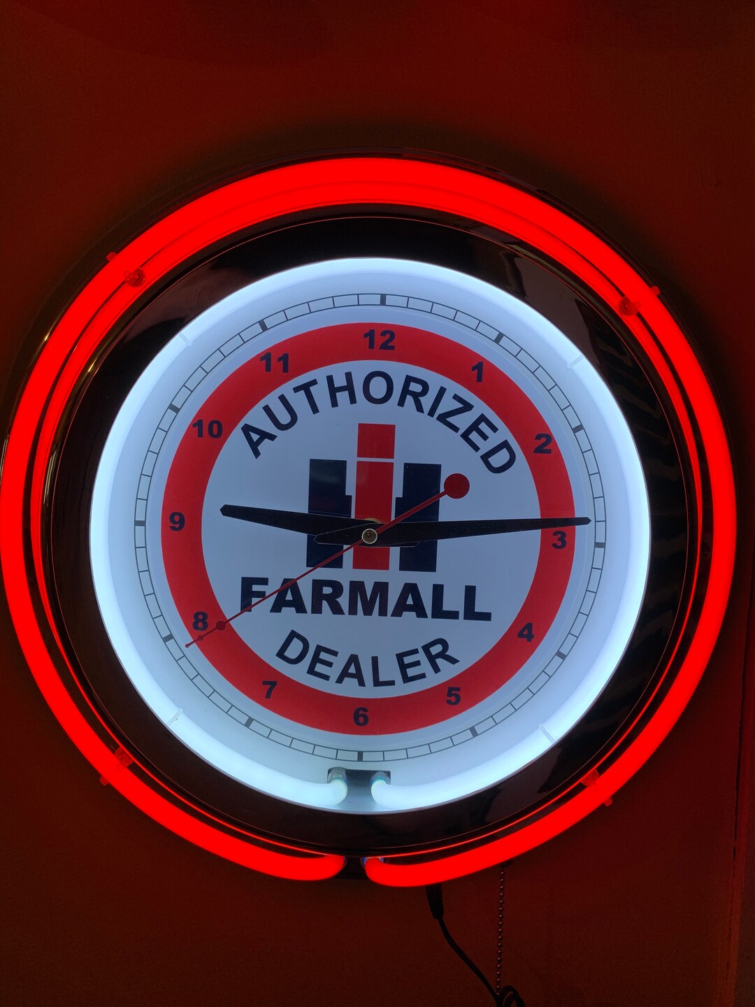 IH Farmall Farm Tractor Barn Advertising Man Cave RED Neon Wall Clock ...
