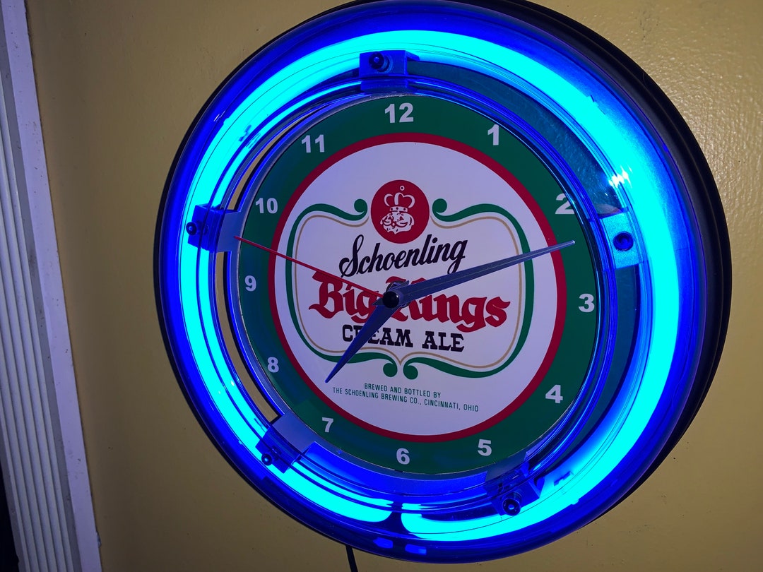 Schoenling Big Kings Beer Bar Advertising Man Cave Blue Neon Wall Clock ...