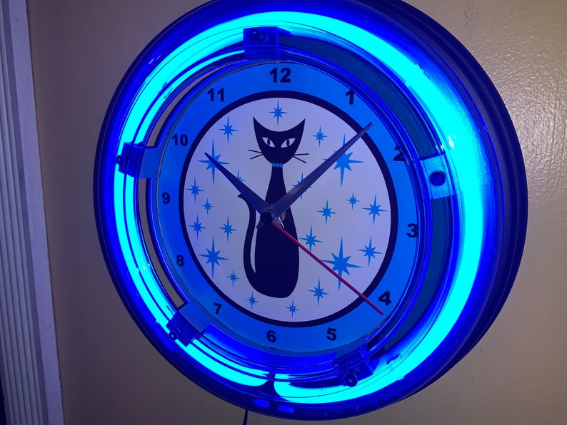 Siamese Cat Mod Modern Deco 50's Decor Living Room Den Blue Neon Wall ...