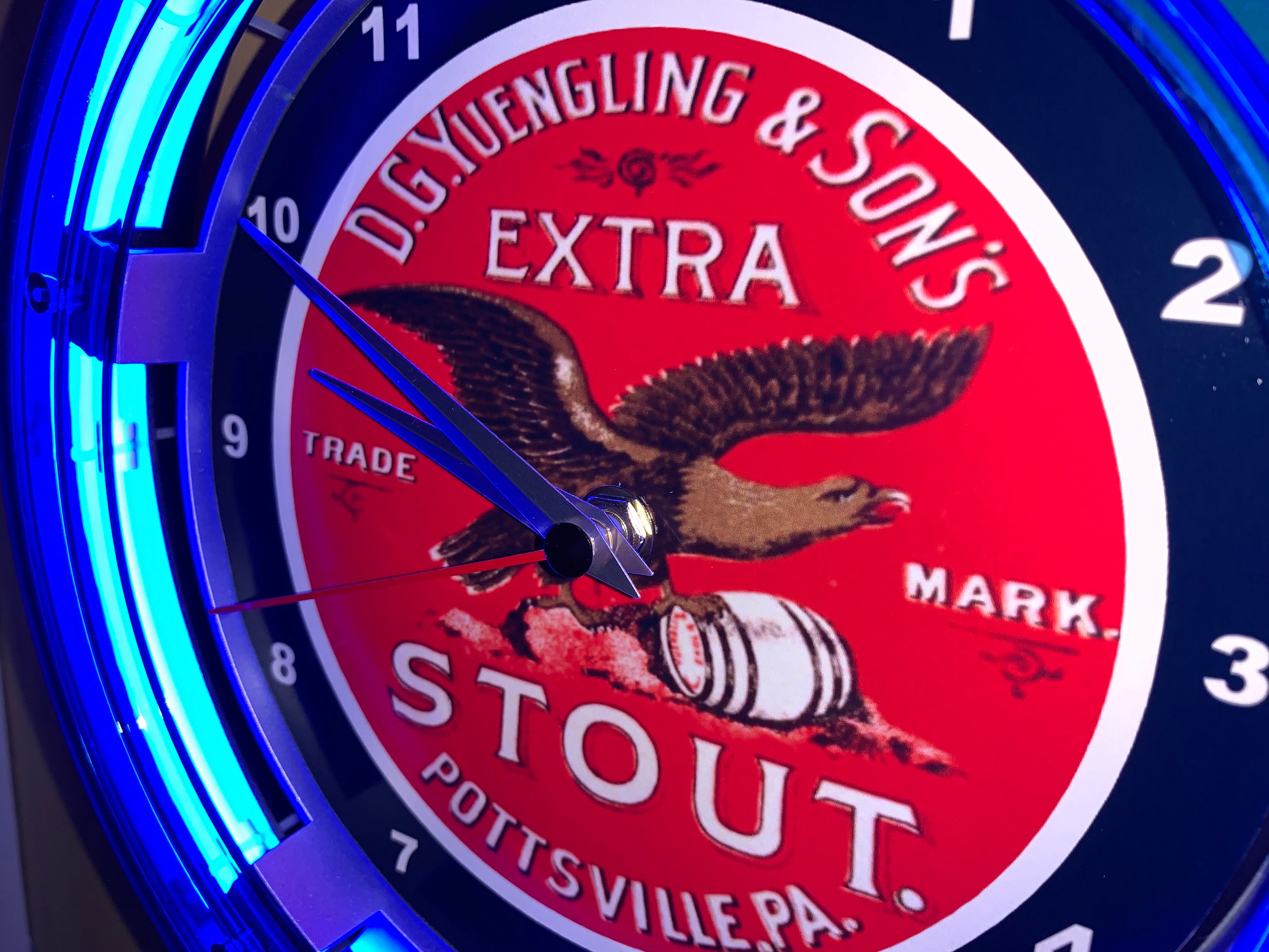 Yuengling Stout Beer Bar Advertising Man Cave Blue Neon Wall Clock Sign ...