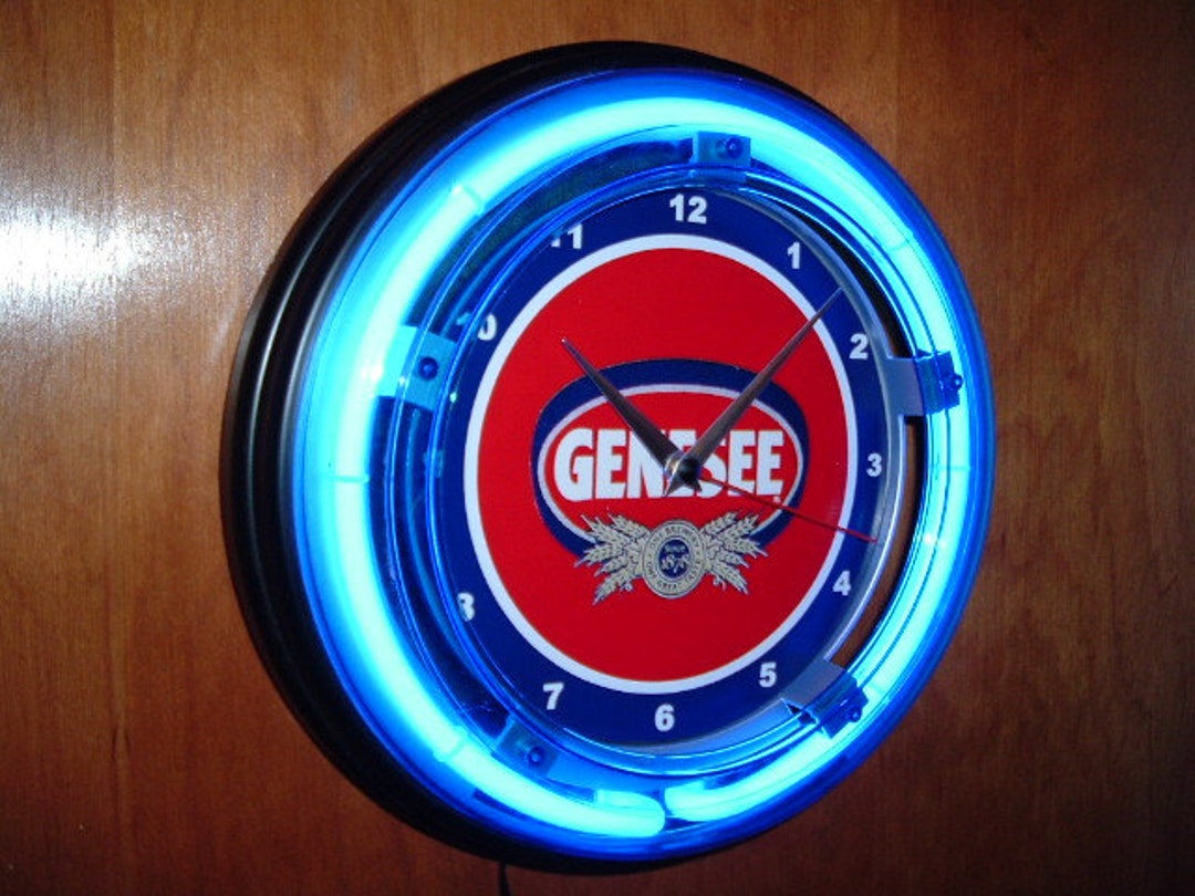 Genesee Logo Beer Bar Advertising Man Cave Blue Neon Wall Clock Sign - Etsy