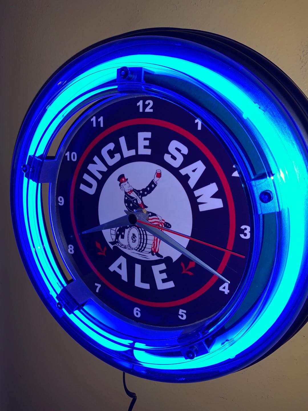 Uncle Sam Ale Beer Bar Advertising Man Cave Blue Neon Wall Clock Sign ...