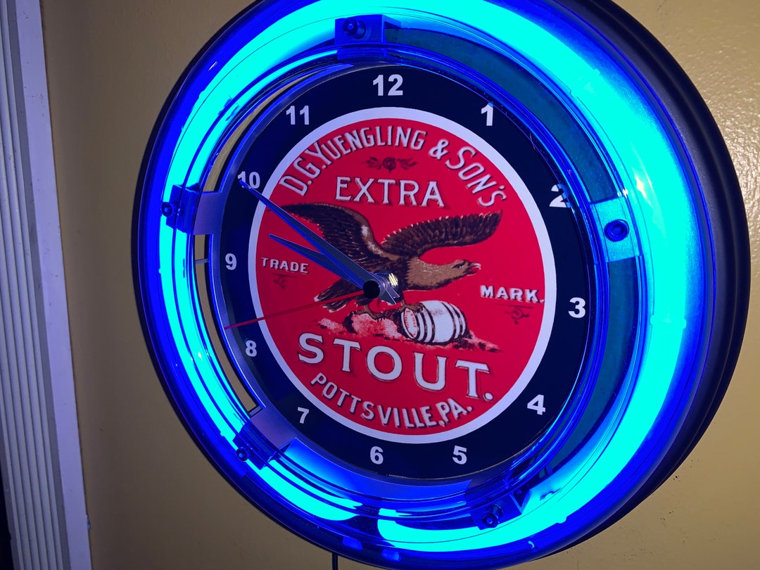 Yuengling Stout Beer Bar Advertising Man Cave Blue Neon Wall Clock Sign ...