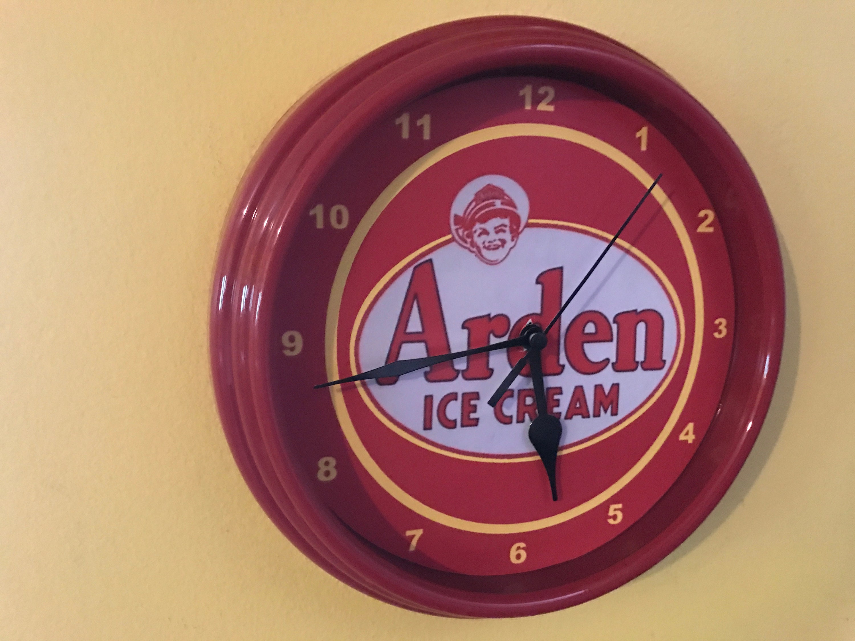 Arden Ice Cream Dairy Kitchen Diner Advertising Red Wall Clock Sign ...