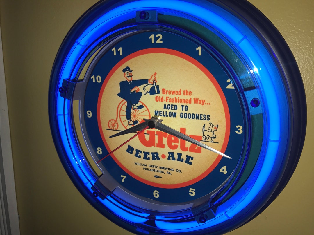 Gretz Philadelphia Beer Bar Advertising Man Cave Blue Neon Wall Clock ...