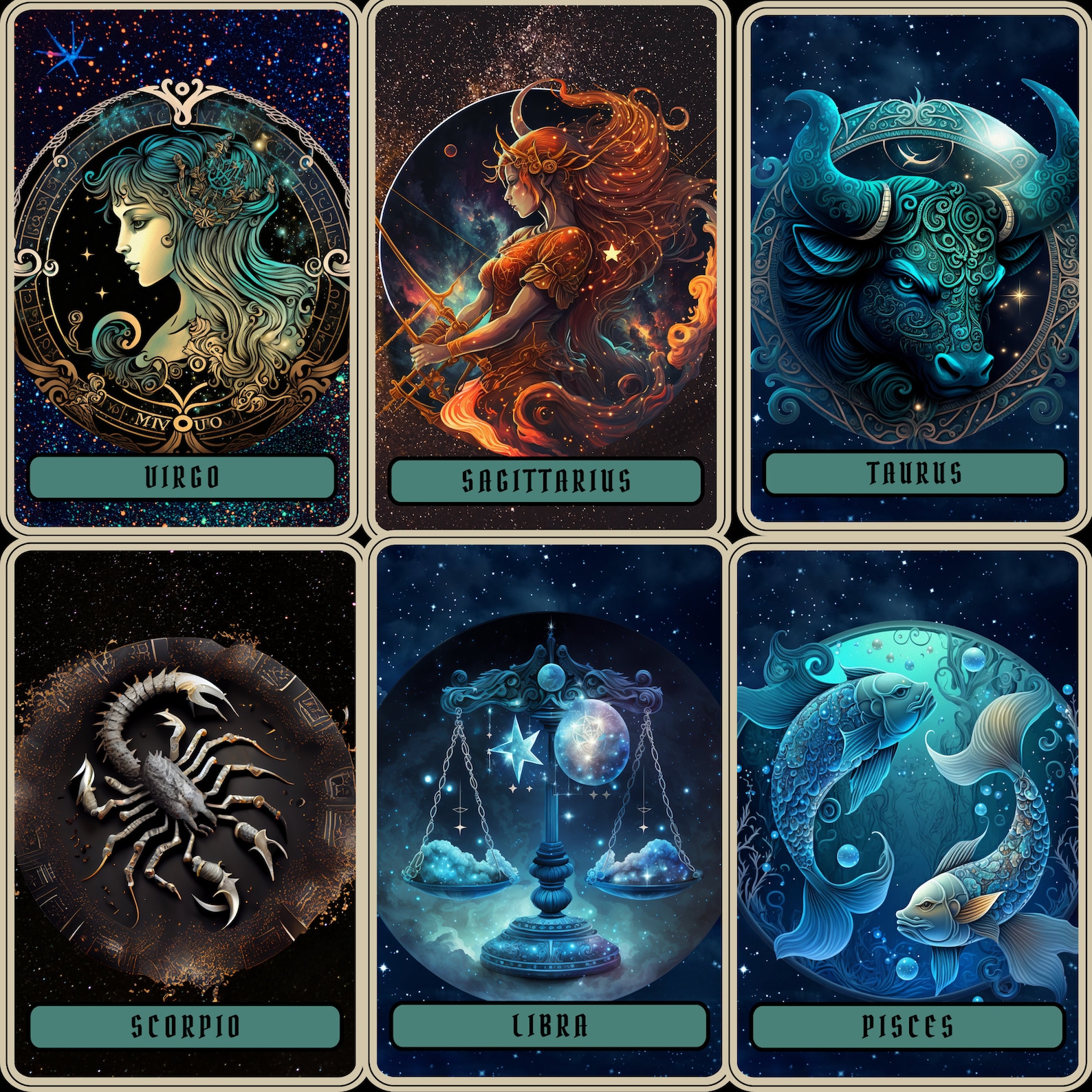 Zodiac Tarot Card Bundle PNG Sublimation Horoscope Design Celestial ...