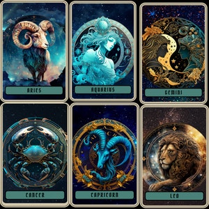 Zodiac Tarot Card Bundle PNG Sublimation Horoscope Design Celestial ...