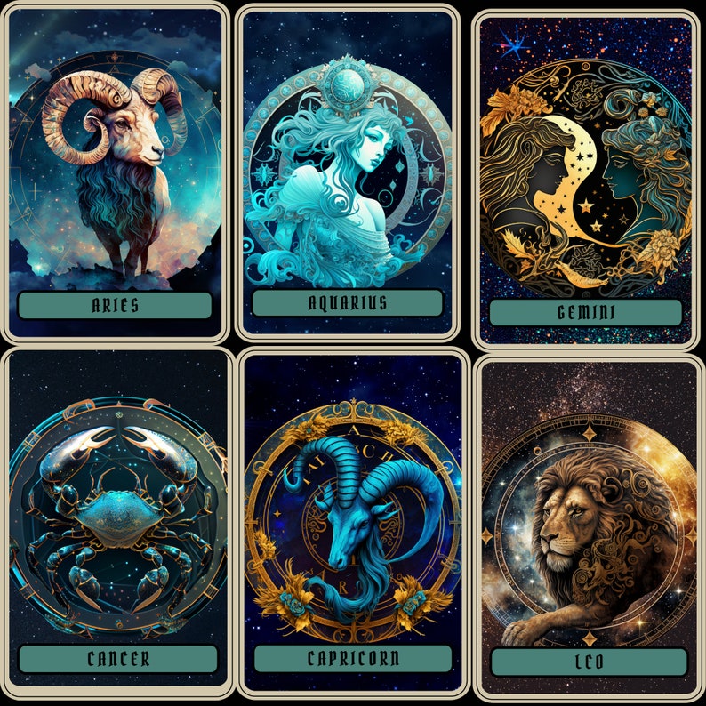 Zodiac Tarot Card Bundle PNG Sublimation Horoscope Design Celestial ...