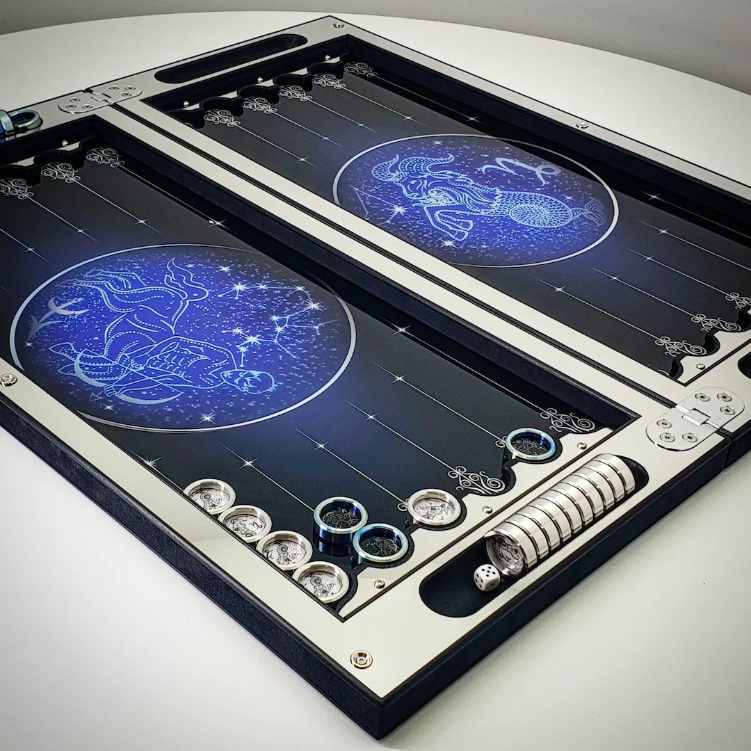 Metal Backgammon Set. Personalized Board and Chips. Unique Large ...