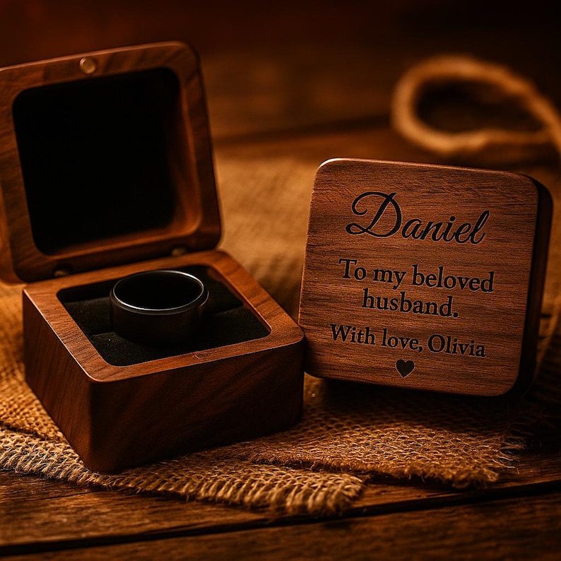 Engagement Ring. Whiskey Barrel Ring, Wood Inlay Ring, Mens Wedding ...