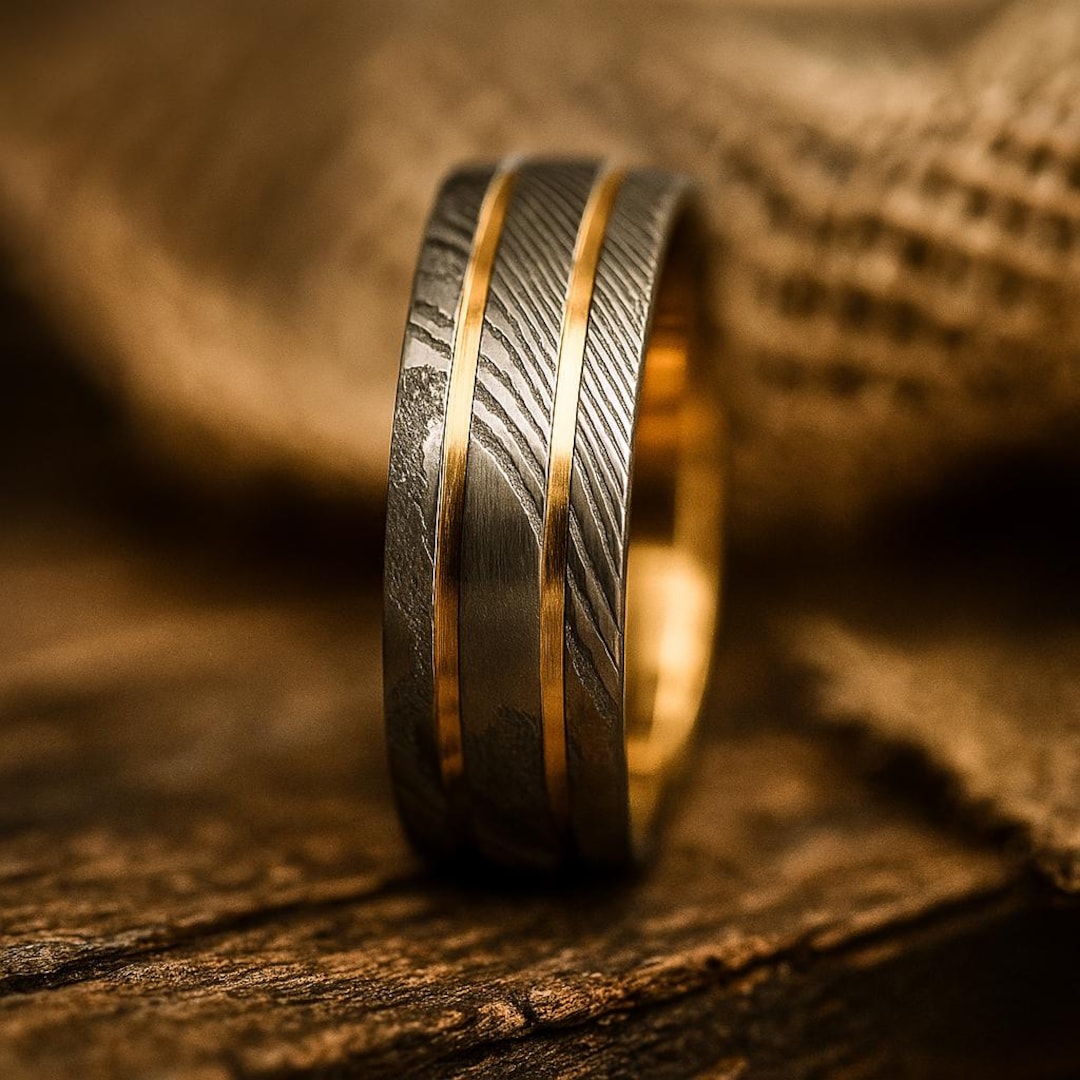Damascus Whiskey Barrel Ring, Engagement Ring, Damascus Steel Ring ...