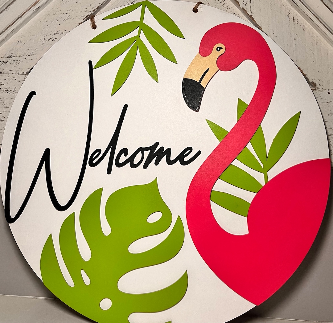 Welcome Flamingo Door Hanger, Flamingo Door Decor, Flamingo Door Sign ...