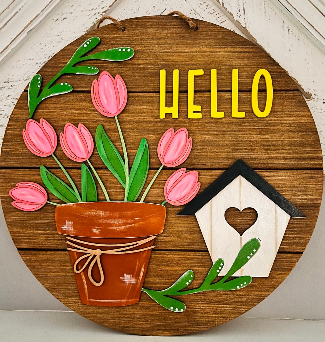 Spring Door Hanger, Summer Door Hanger, Tulip Door Hanger, Front Door ...