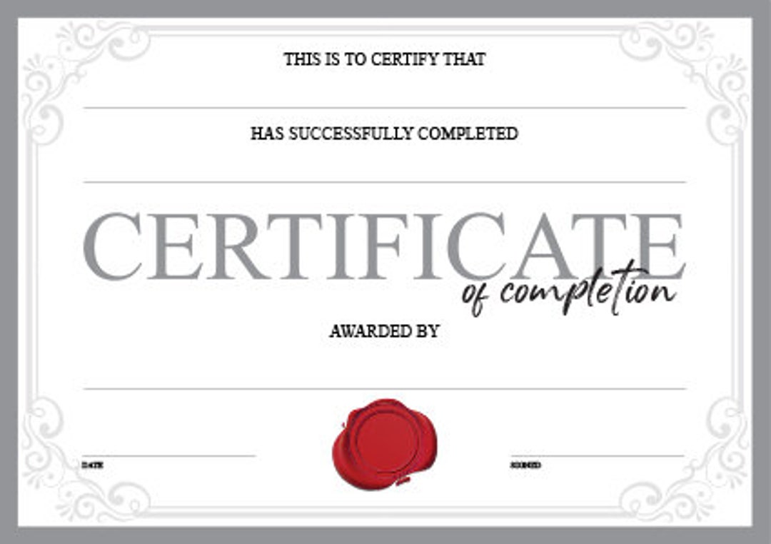 Certificate of Completion Blank High-res A4 Print at Home - Etsy