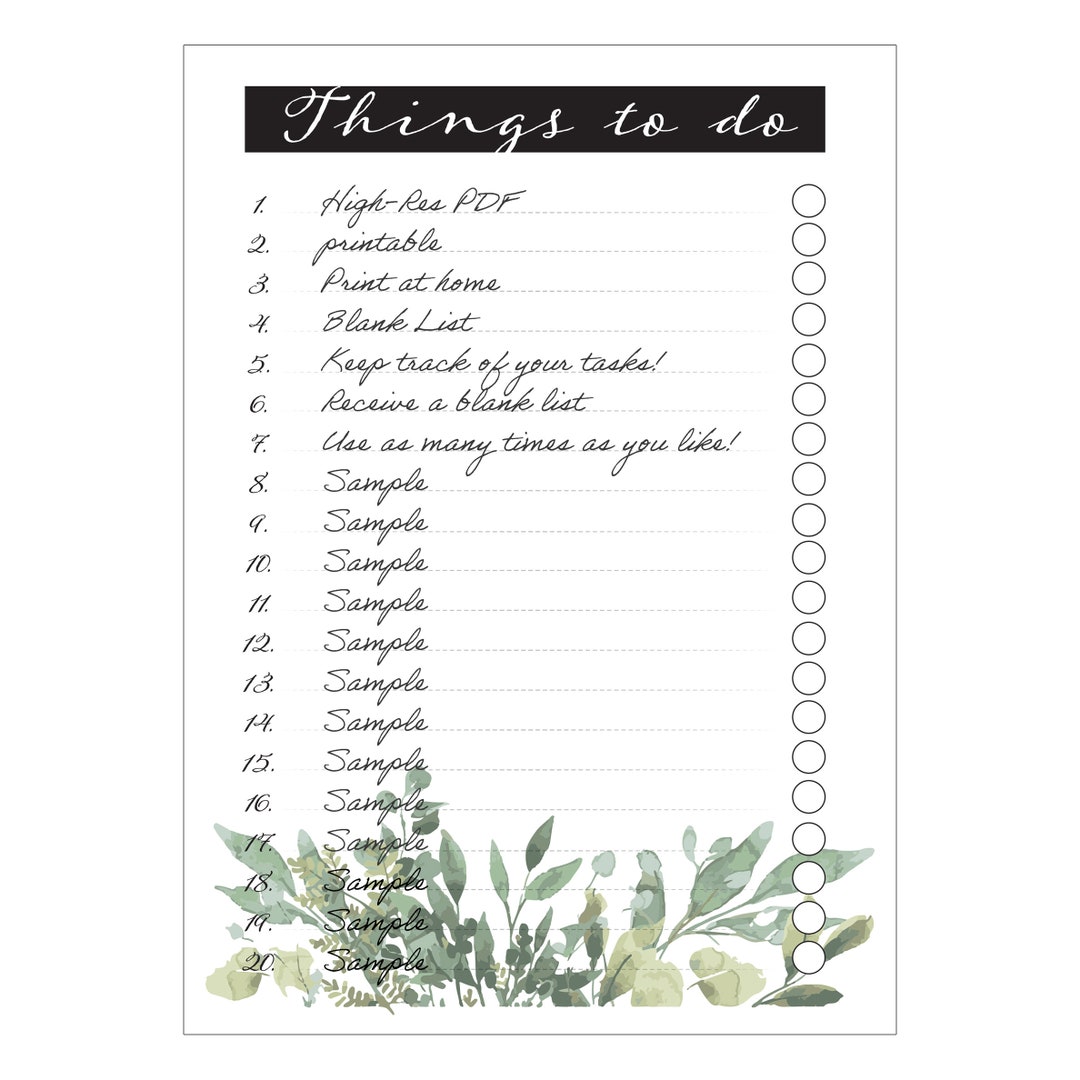 Things to Do List Printable Instant Download A4 Print at Home - Etsy