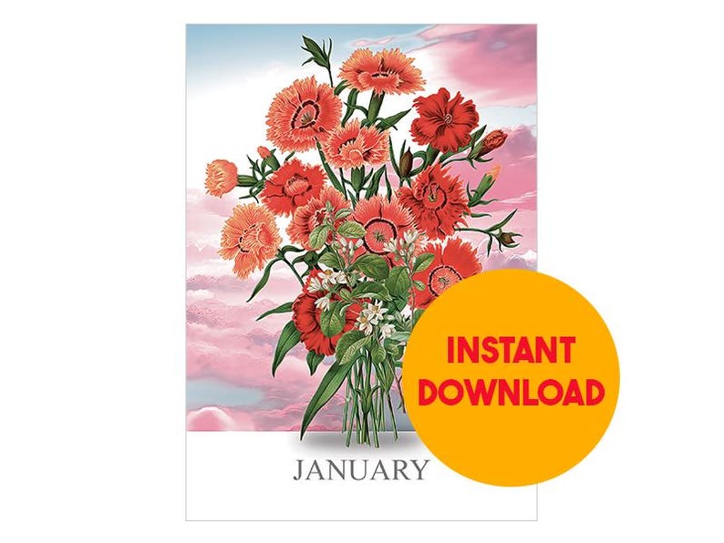 JANUARY Birth Month Flowers - High Res Home Print Instant Digital ...