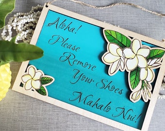 Home Décor Entryway Hand-Painted Tropical Yellow Hibiscus Talofa Wooden ...