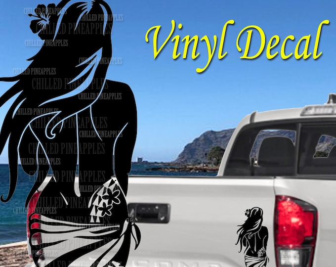 Polynesian Tattoo Woman Decal Hawaiian Sticker Hula Girl Long Haired ...