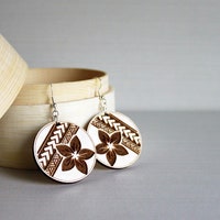 Polynesian Tribal Wave Wooden Swirl Earrings Long Dangle Earrings ...