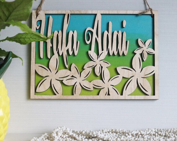 Home Décor Entryway Hand-Painted Tropical Yellow Hibiscus Talofa Wooden ...