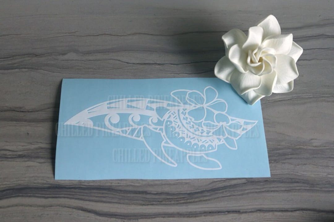 Polynesian Tribal Decal Honu Sea Turtle and Plumeria Flowers Vinyl ...