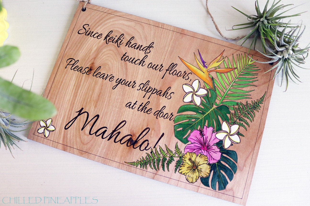 Hand-Painted Tropical Bouquet, Keiki Hands Touch Our Floor Wooden Door ...
