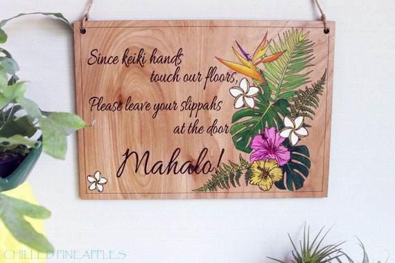 Home Décor Entryway Hand-Painted Tropical Yellow Hibiscus Talofa Wooden ...