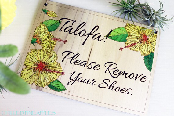 Home Décor Entryway Hand-Painted Tropical Yellow Hibiscus Talofa Wooden ...