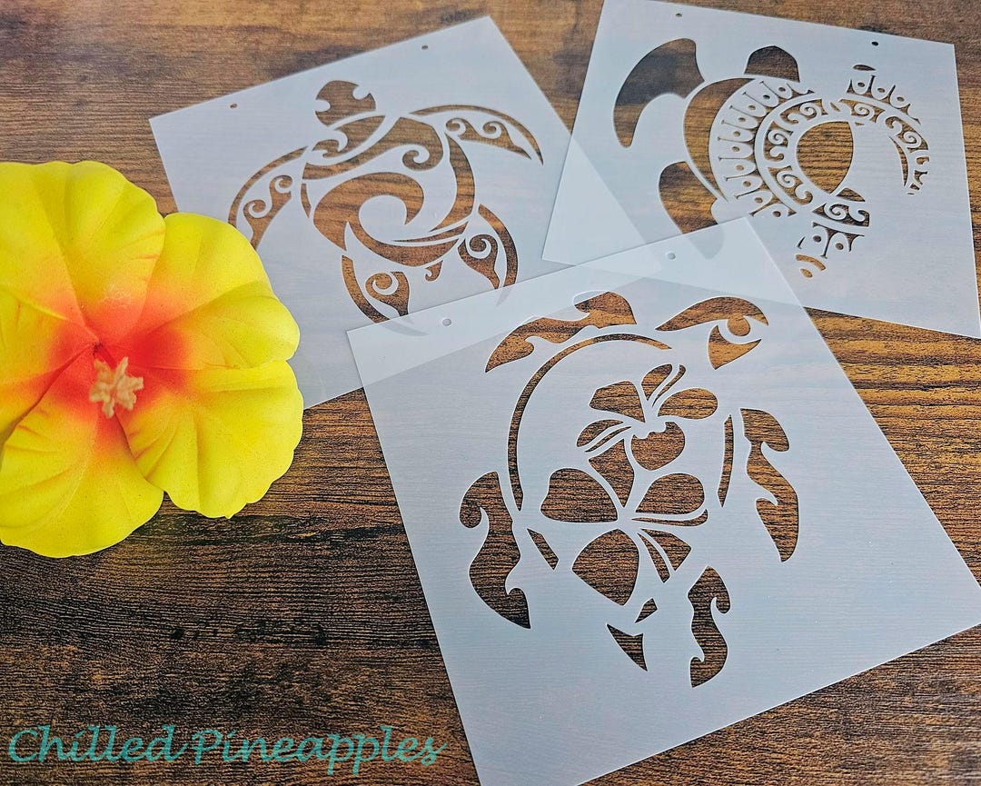 Polynesian Sea Turtle Hawaiian Honu Plumeria Turtle Reusable Stencil ...