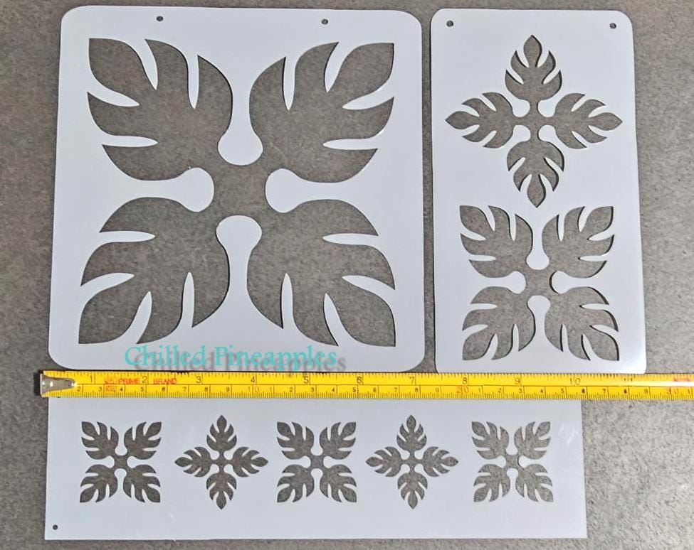 Monstera Leaf (R4)- Hawaiian Quilt Pattern Reusable Stencils - DIY Cake ...