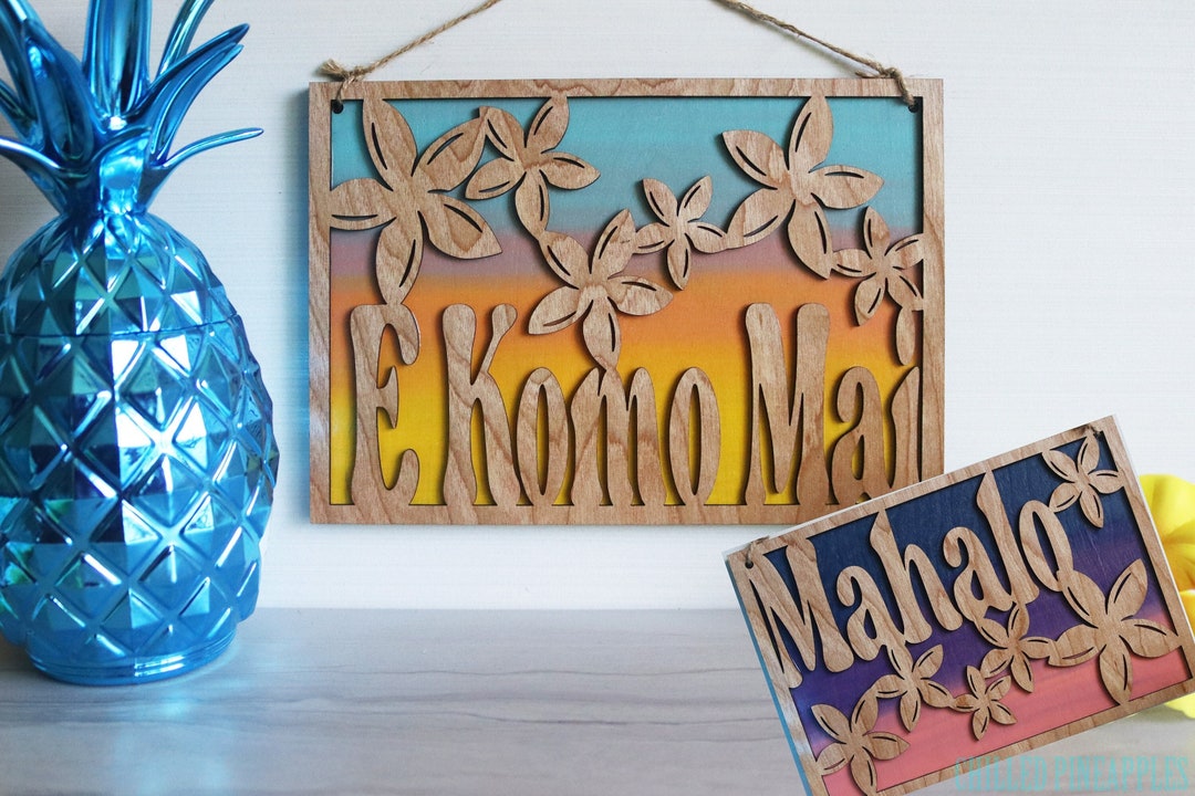 Open Closed Store Door Sign Hawaiian E Komo Mai and Mahalo Door Sign ...