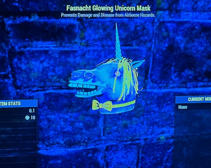 FASNACHT GLOWING Unicorn Mask • Fallout 76 • Xbox • Rare Apparel • Read Description • - Etsy