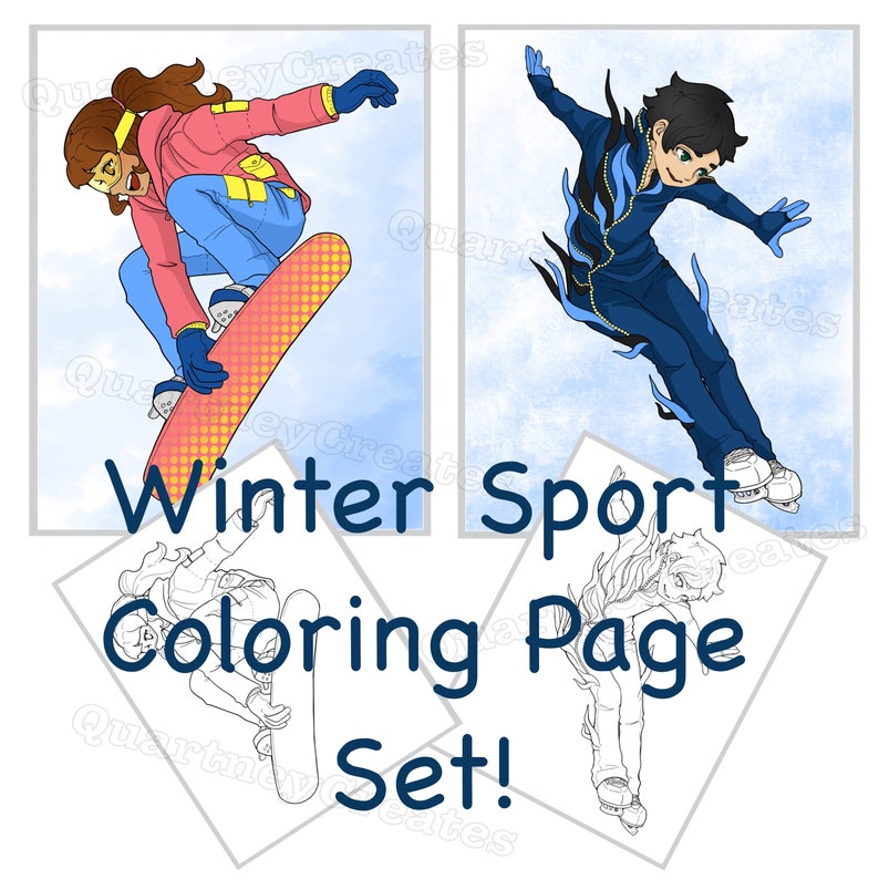Winter Sport Coloring Page Set, 6 JPEG Pages, Digital Download, Fun ...