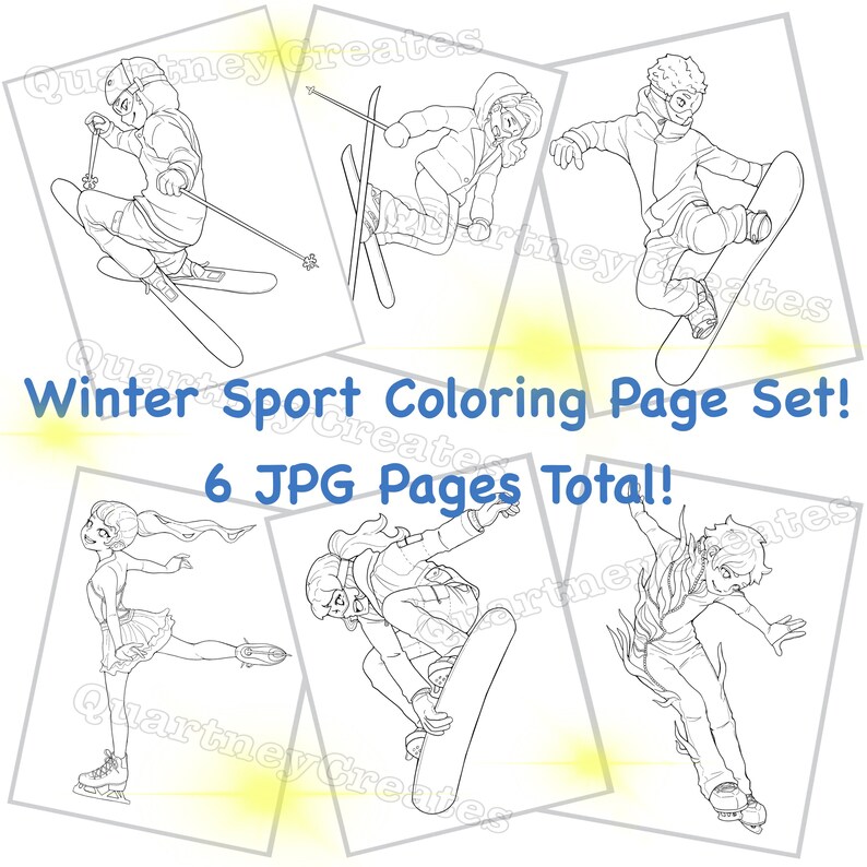 Winter Sport Coloring Page Set, 6 JPEG Pages, Digital Download, Fun ...
