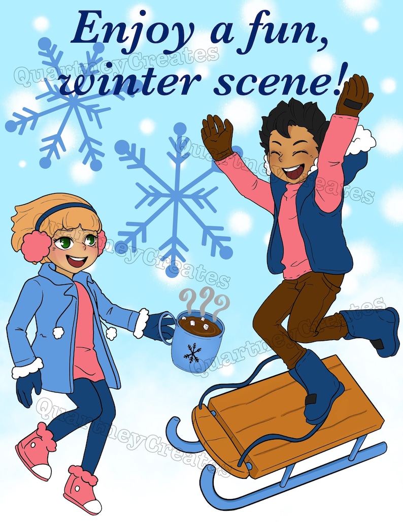 Happy Winter Clipart Set, Snow Fun With Friends, Hot Cocoa, Snowman ...