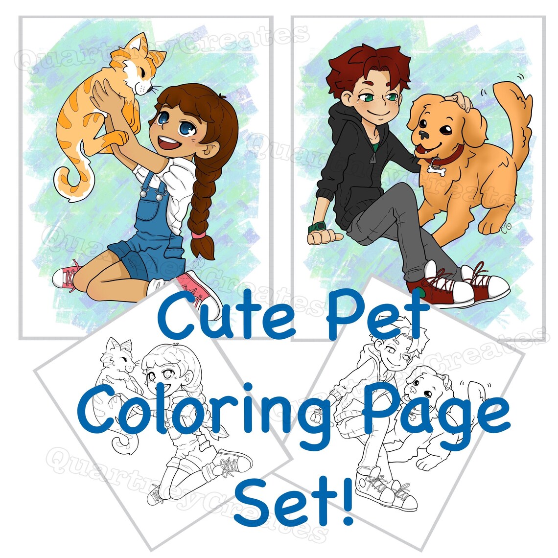 Cute Pet Coloring Page Set Kids and Pets 5 JPEG Pages - Etsy