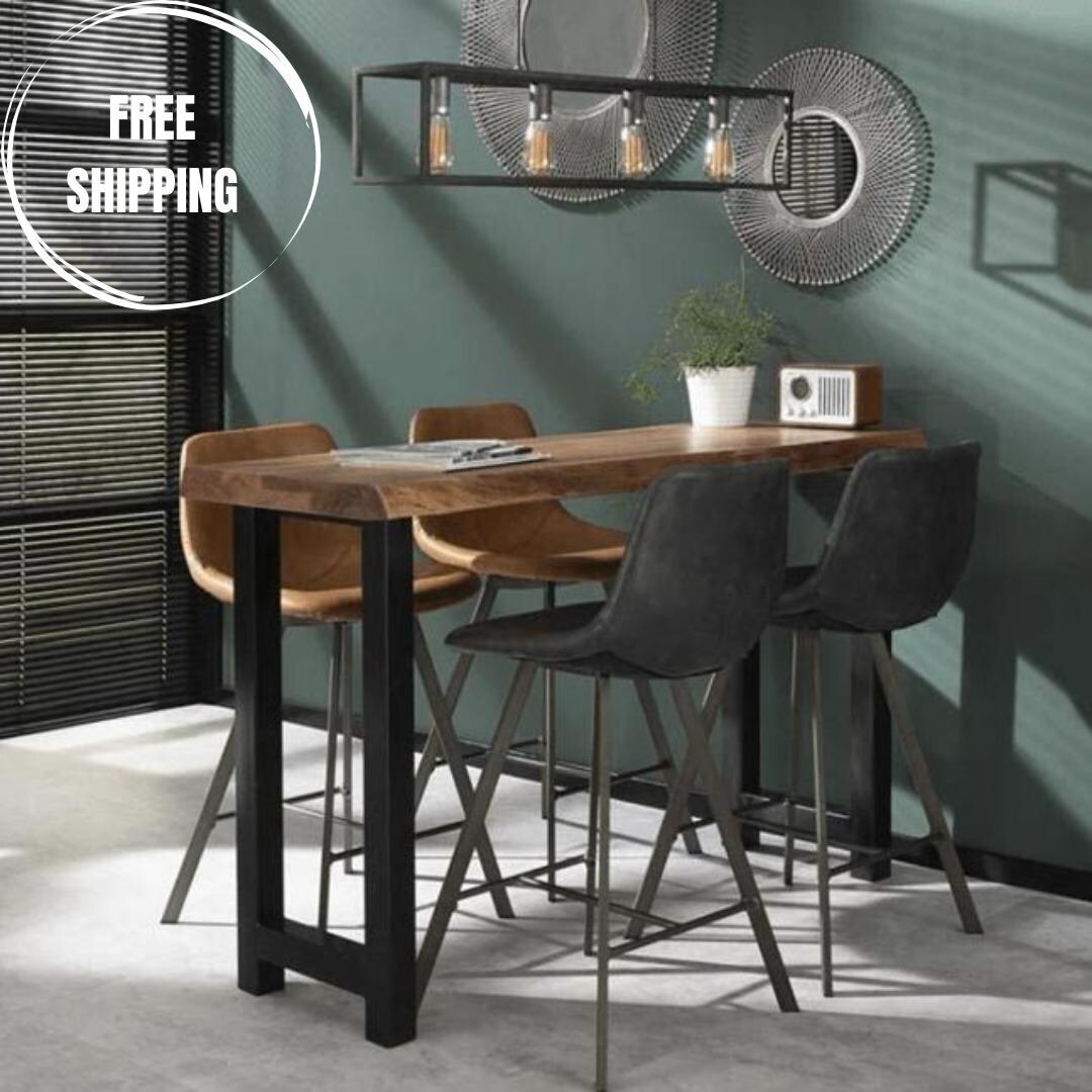Rustic Bar Table Featuring Sleek Metal Legs, Metal Dining Table Legs ...