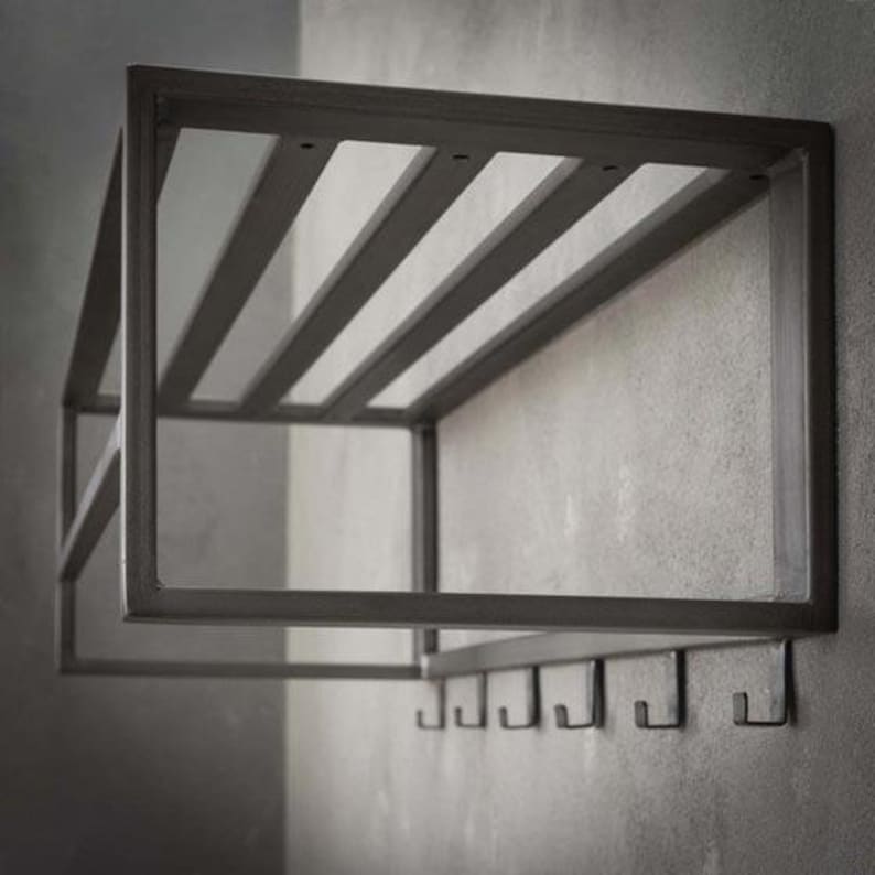 Metal Wall Mount Coat Rack and Shelf , Black Modern Coat Rack Hooks and ...