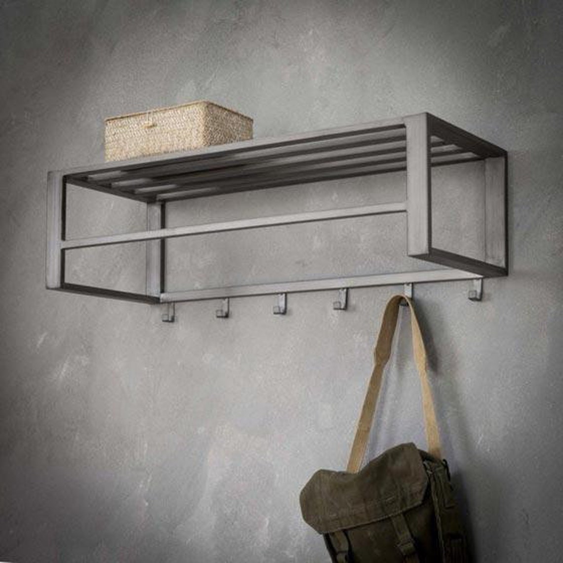 Metal Wall Mount Coat Rack and Shelf , Black Modern Coat Rack Hooks and ...